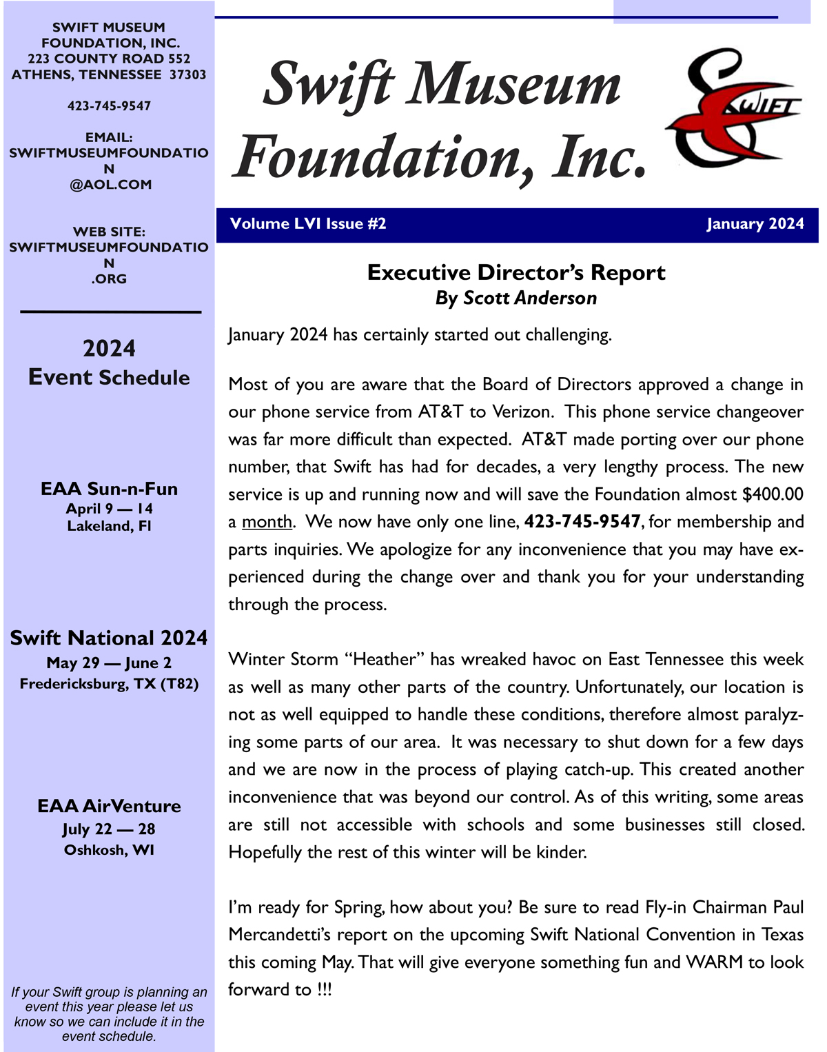 January 2024 Newsletter - Swift Museum Foundation, Inc.